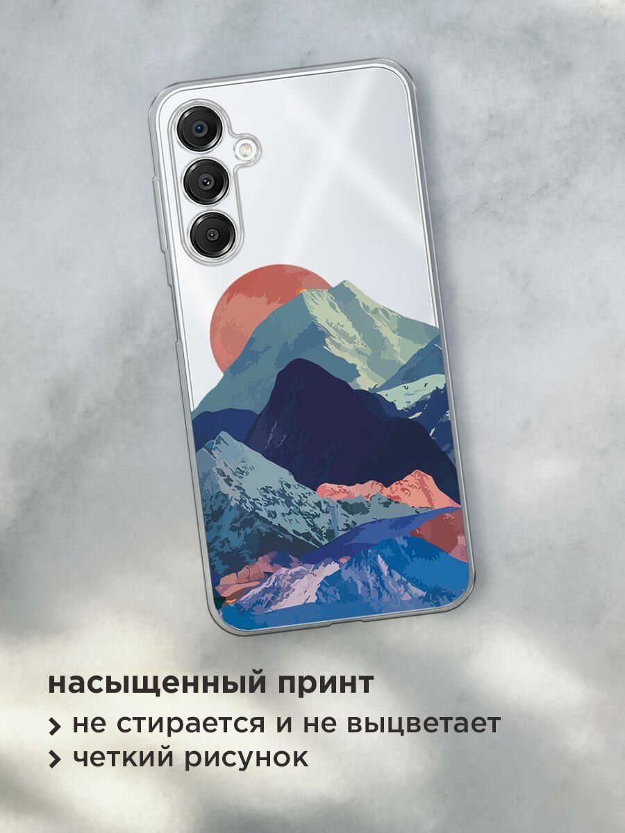Чехол на Samsung Galaxy A16 / Самсунг А16 с принтом "Закат в снежных горах", прозрачный — фото 1