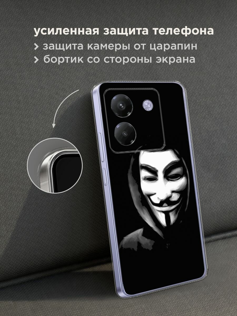 Силиконовый чехол на Poco M7 Pro / Поко М7 Про с принтом "Анонимус" — фото 1