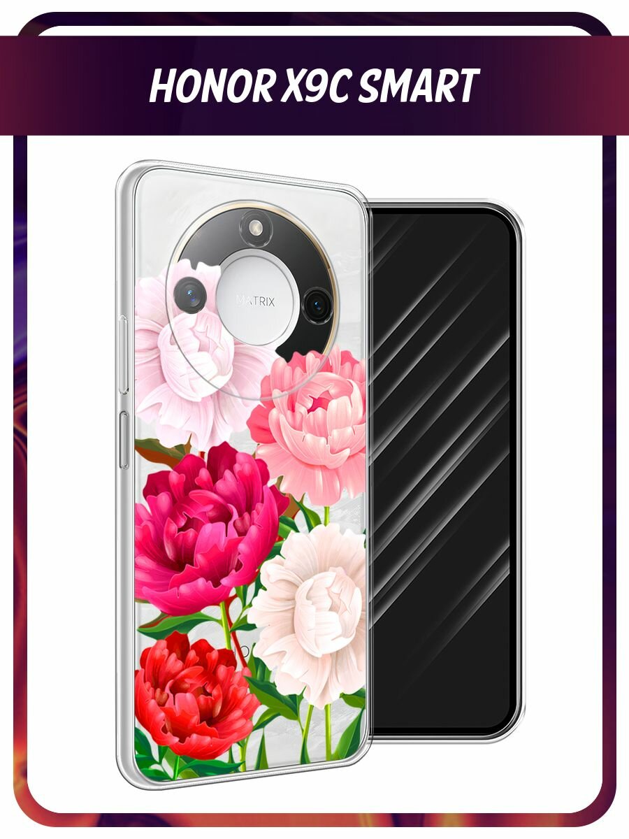 Чехол на Honor X9c Smart / Хонор X9c Смарт с принтом "Большие пионы", прозрачный