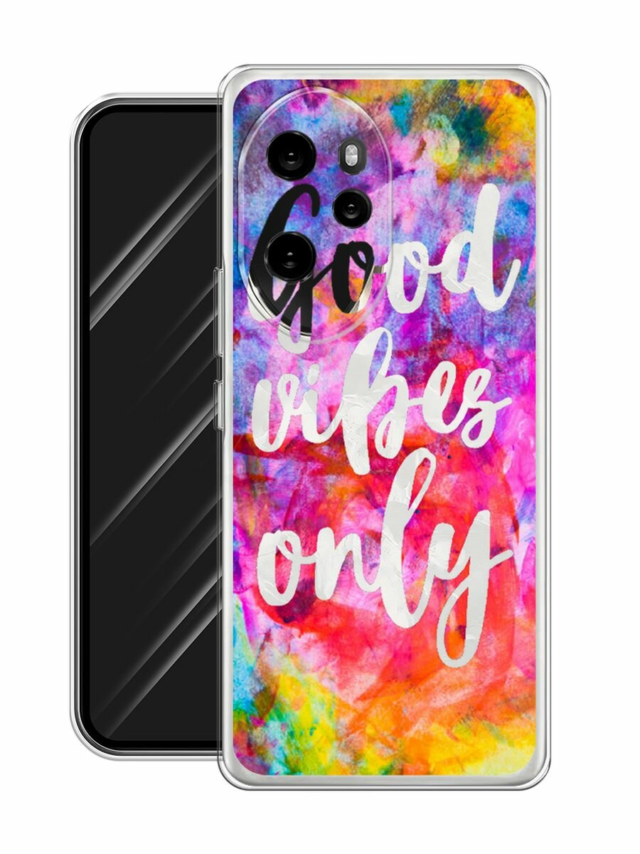 Чехол на Honor 100 Pro / Хонор 100 Про с принтом Good vibes only радуга, прозрачный — фото 1