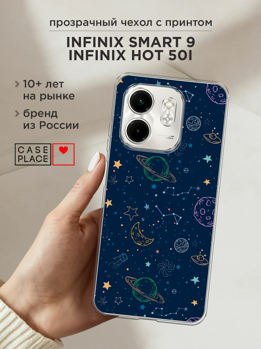 Чехол на Infinix Smart 9/Hot 50i / Инфиникс Смарт 9/Хот 50i с принтом "Темно-синий космос"