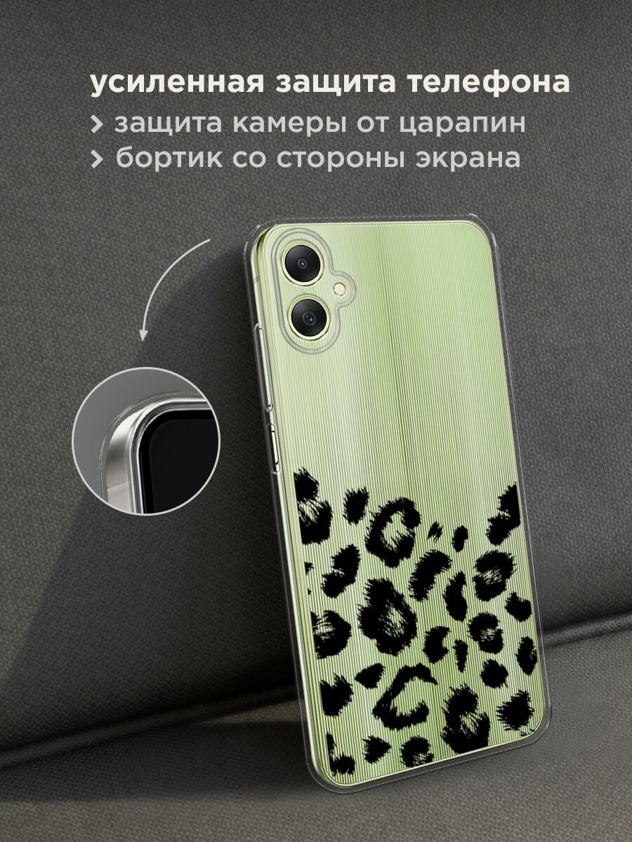 Чехол на Samsung Galaxy A06 / Самсунг Галакси А06 с принтом "Окрас леопарда фон черный", прозрачный — фото 1