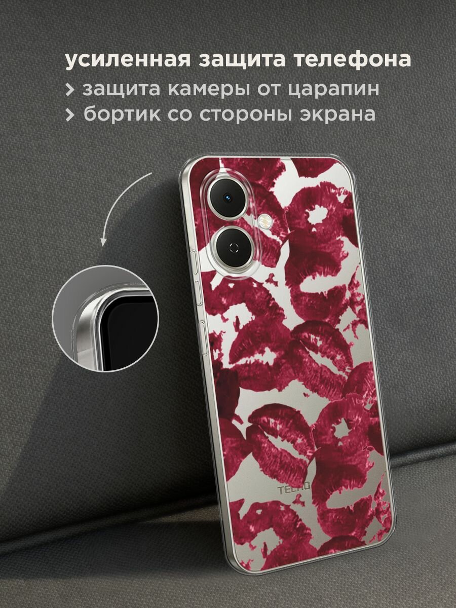 Чехол на Tecno Spark Go 2 / Текно Спарк Го 2 с принтом "Помада паттерн 2", прозрачный — фото 1