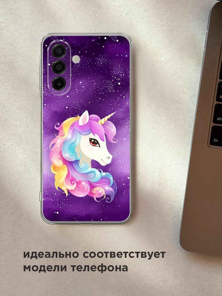 Чехол на Samsung Galaxy A17 / Самсунг А17 с принтом "Кудрявый единорог" — фото 1