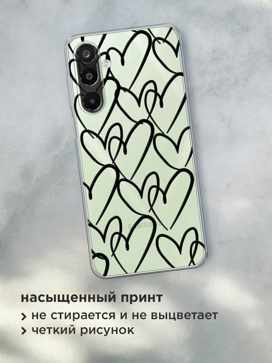 Чехол на Samsung Galaxy M16 / Самсунг Галакси М16 с принтом "Hearts doodle black 1" — фото 1