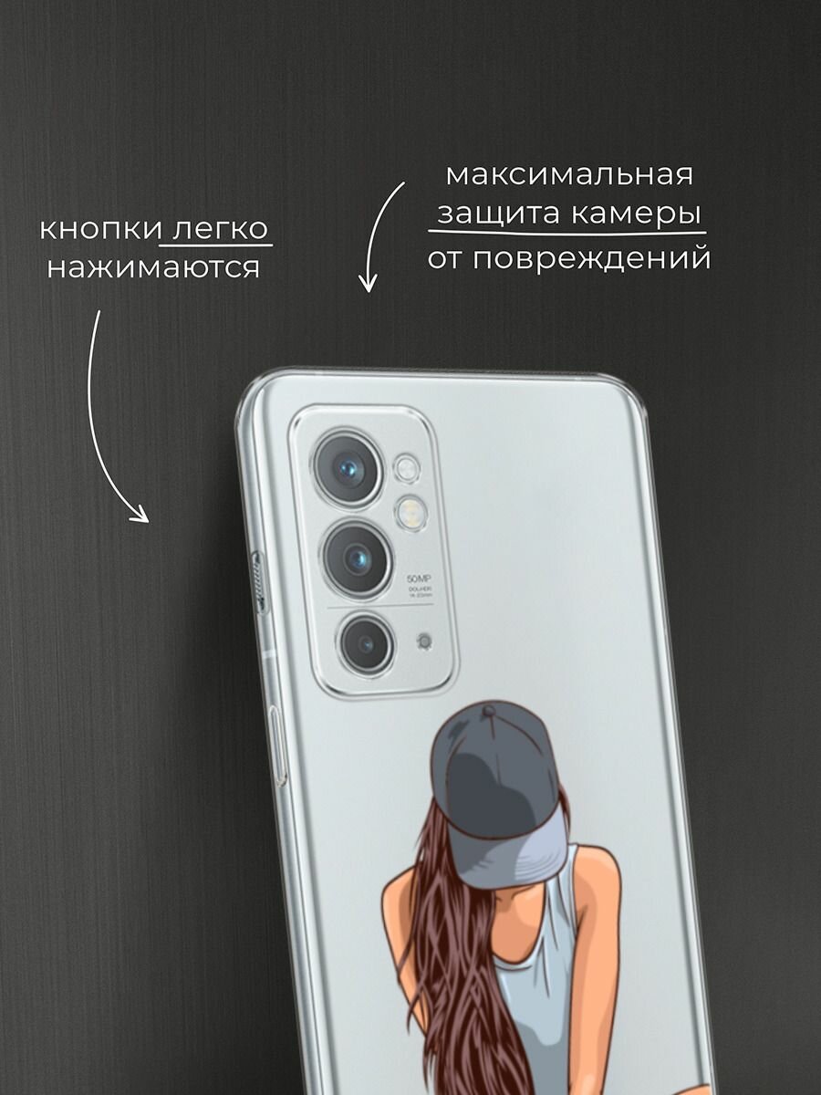 Чехол на OnePlus 9RT / ВанПлас 9RT с принтом "Девушка в кепочке", прозрачный — фото 1