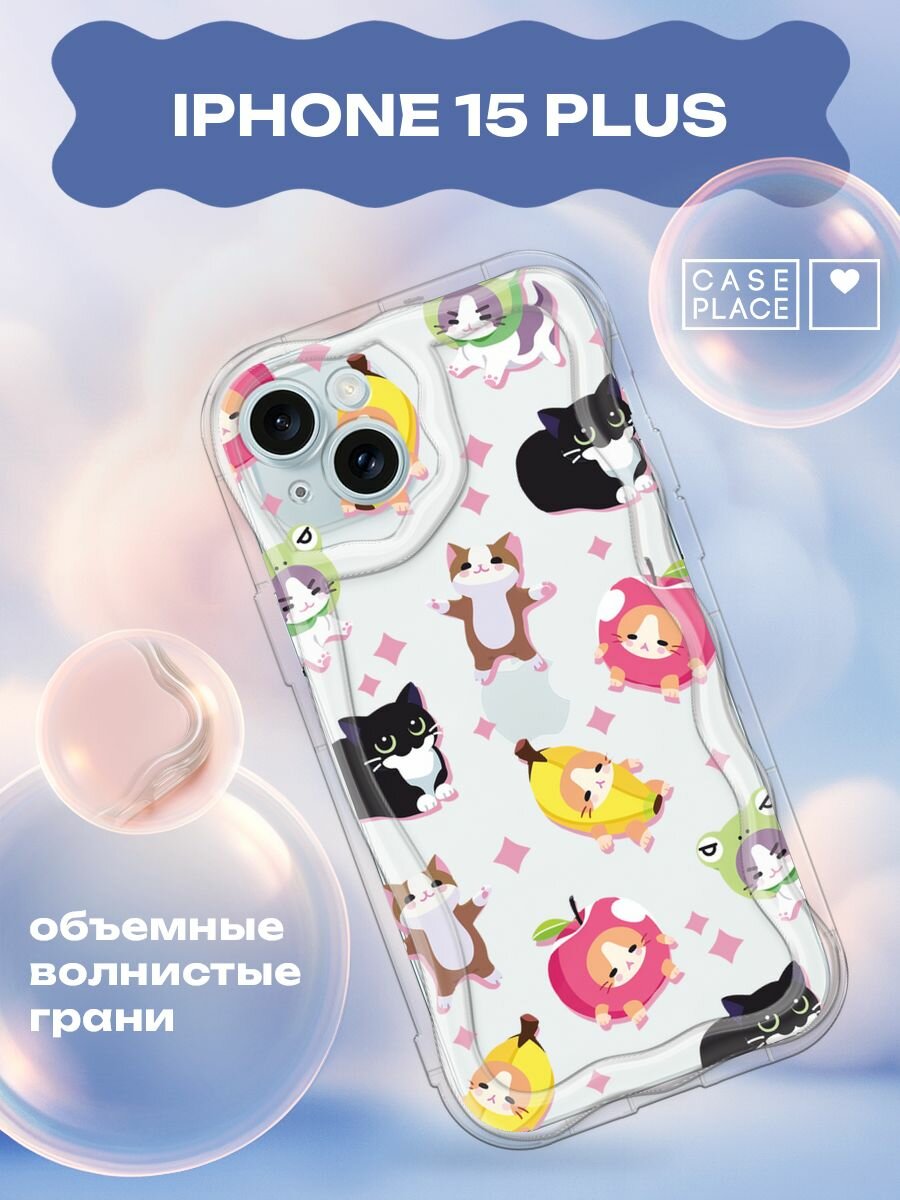 Чехол на Apple iPhone 15 Plus / Айфон 15 Плюс с принтом "Мемные котята паттерн 3"