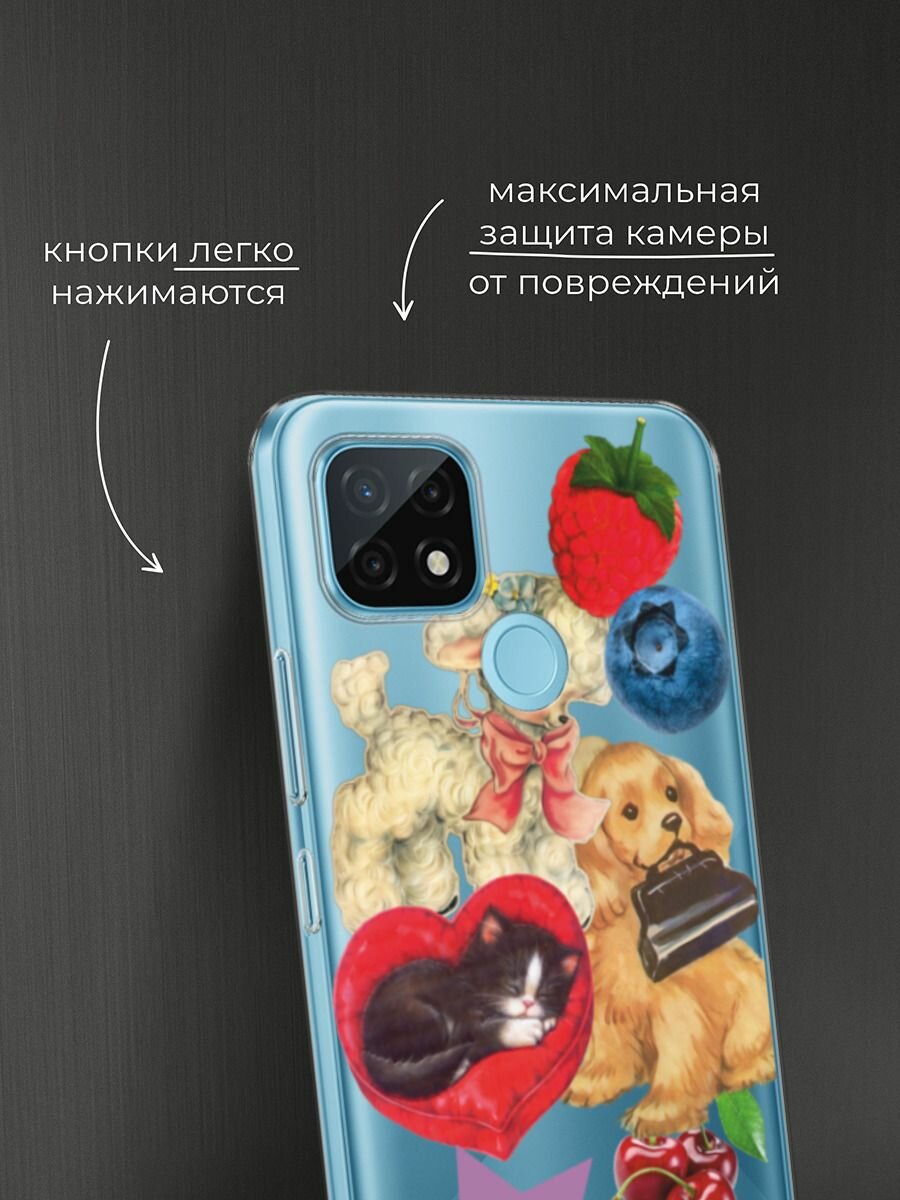 Чехол на Realme C21 / Реалми С21 с принтом "Милые стикеры", прозрачный — фото 1