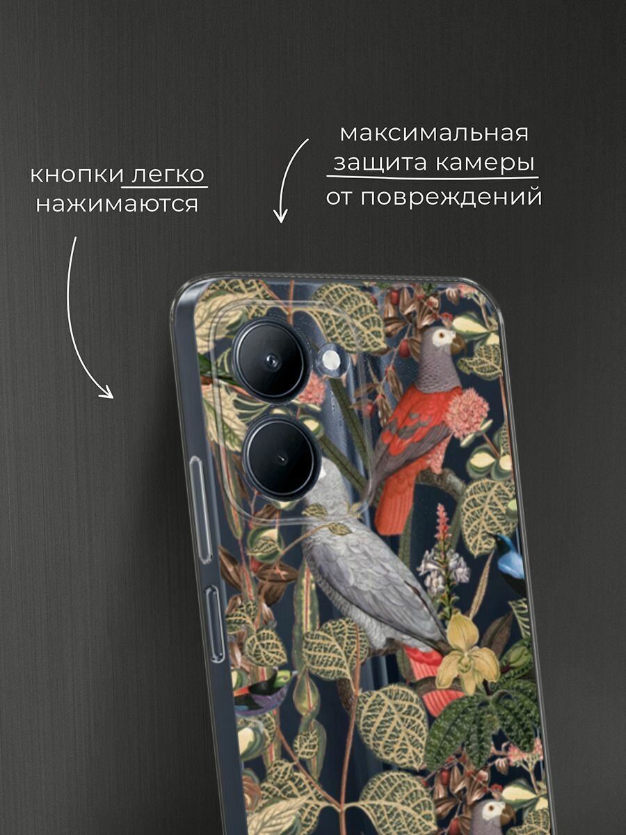 Чехол на Realme C33 / Реалми С33 с принтом "Tropical pattern", прозрачный — фото 1