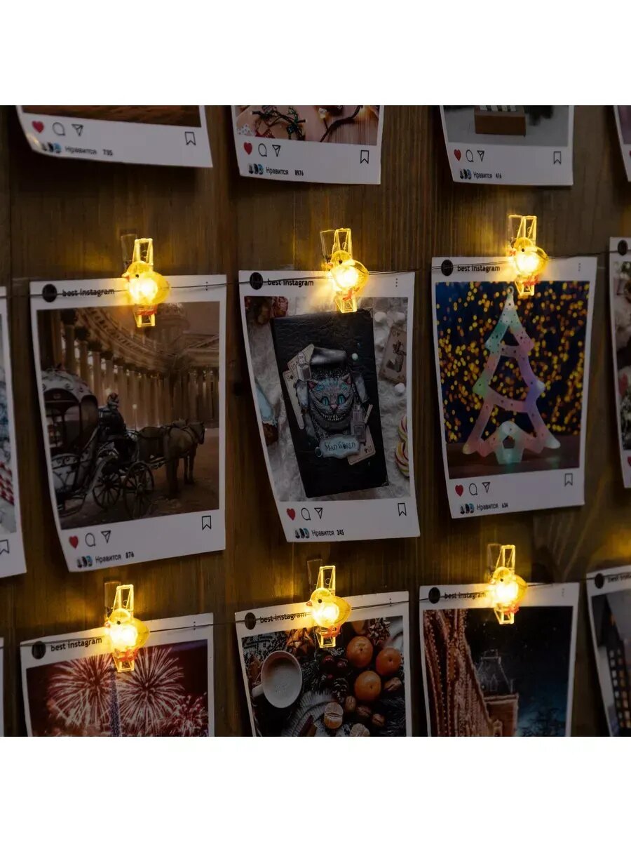 Гирлянда с прищепками для фото деды морозы