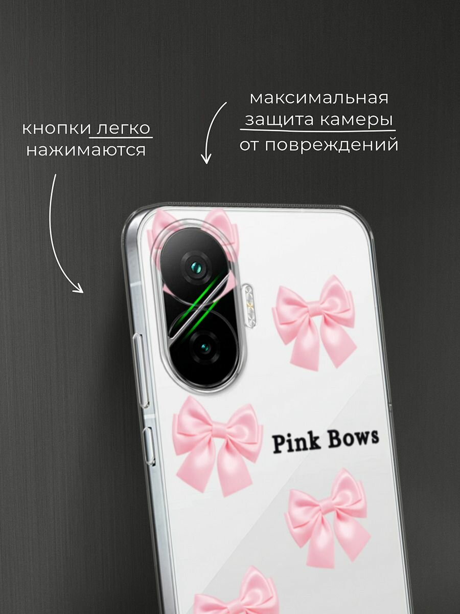 Чехол на Poco F7 / Поко F7 с принтом "Pink Bows", прозрачный — фото 1