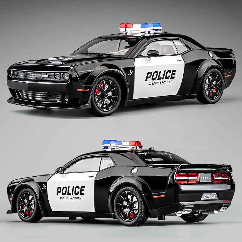 Коллекционирование автомобилей (Додж Челленджер),1:24 Dodge Challenger SRT Hellcat American Police, Модель из сплава, Звук и освещение