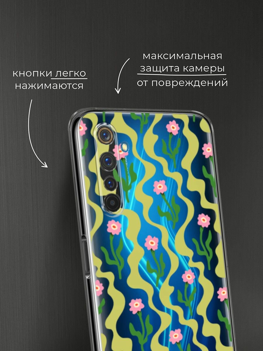 Чехол на Realme 6 Pro / Реалми 6 Про с принтом "Волнующие цветы", прозрачный — фото 1