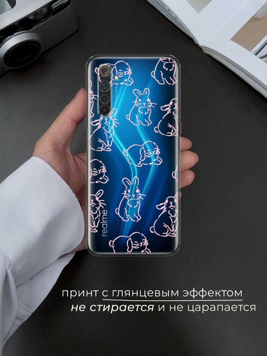 Чехол на Realme 6 Pro / Реалми 6 Про с принтом "Розовый ситует кролика 2" — фото 1