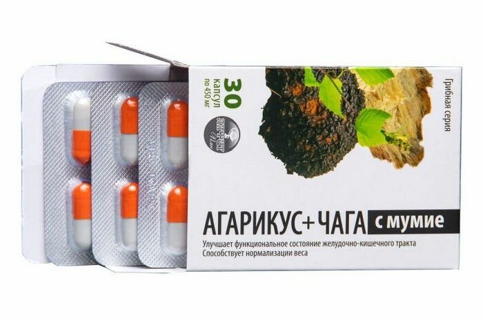 Биологически активная добавка Алфит Плюс агарикус + чага с мумиё, 30 капсул