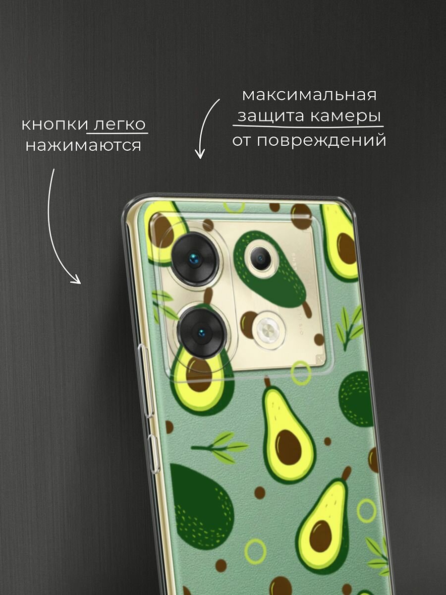 Чехол на Infinix Zero 30 5G / Инфиникс Зеро 30 5G с принтом "Авокадо паттерн", прозрачный — фото 1