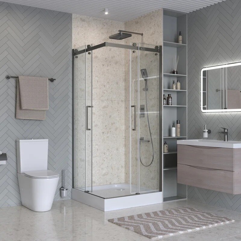 Душевой уголок BelBagno Marino 2 A-2-90-C-GM 90x90, профиль оружейная сталь, стекло прозрачное MARINO-2-A-2-90-C-GM