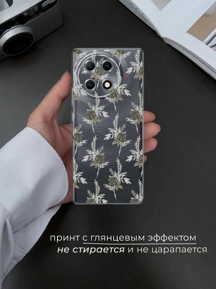 Чехол на Tecno Camon 30S / Текно Камон 30S с принтом "Паттерн цветы сепия" — фото 1