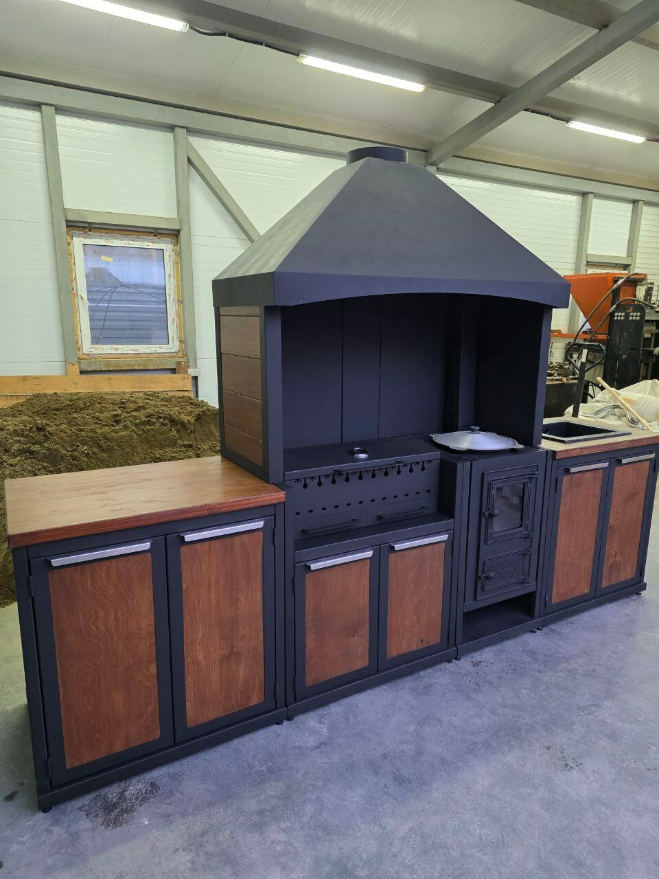 Hard Will - мангал, казан, стол и мойка. Барбекю гриль в сборе с крышей