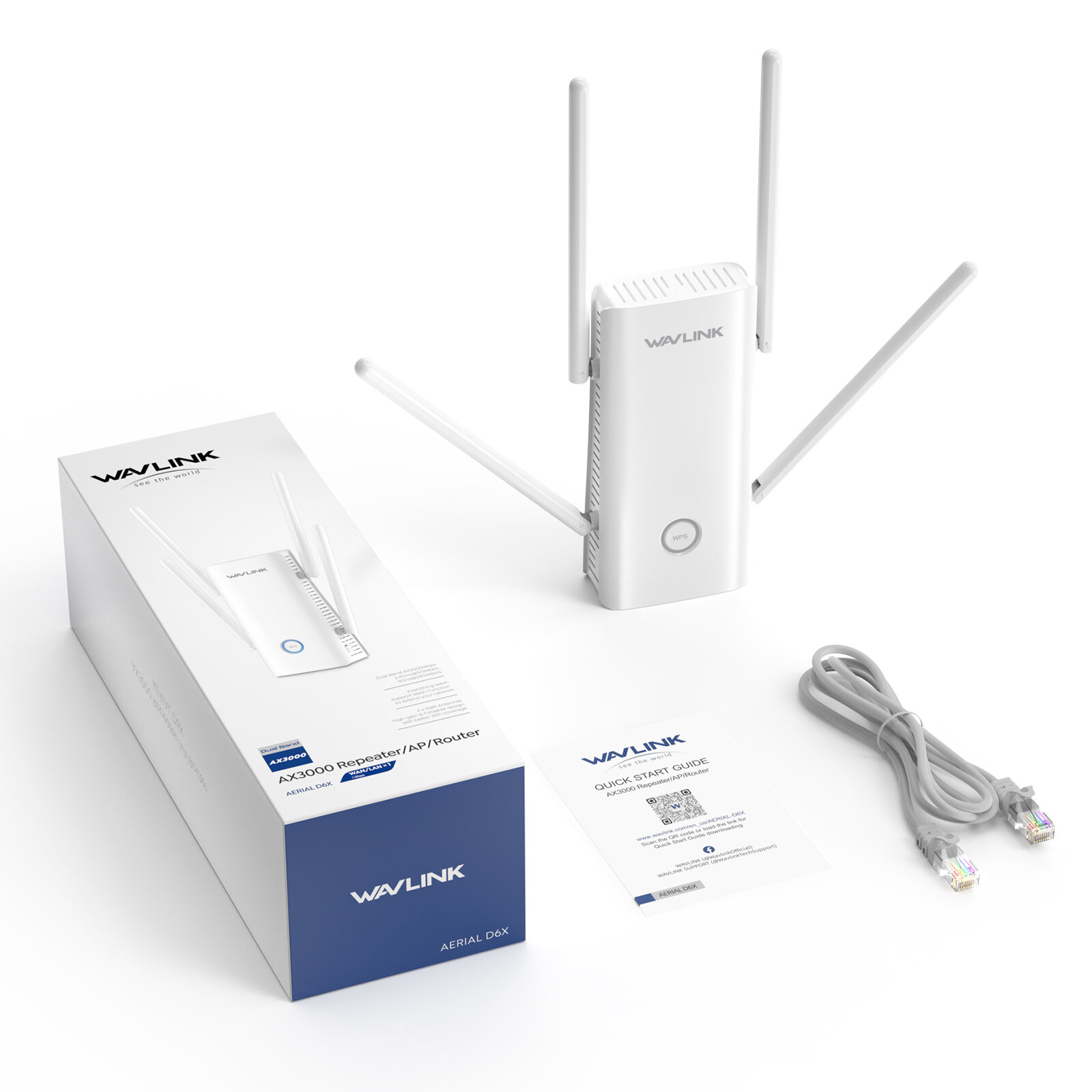 Wavlink Ax3000 Wi-Fi Extender с 4-м антеннами для Home для дома 2402 Мбит / с двойной беспроводной ретранслятор многомода