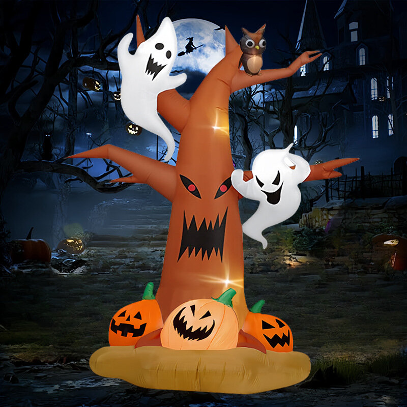 Надувная тыква с привидением на Хэллоуин для уличной вечеринки, светящееся LED-дерево для двора