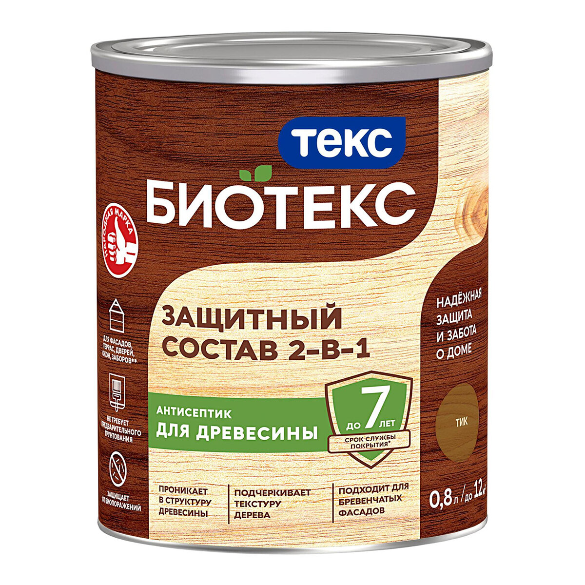 Антисептик для древесины Bioteks тик, защитный состав 2в1, 0.8 л