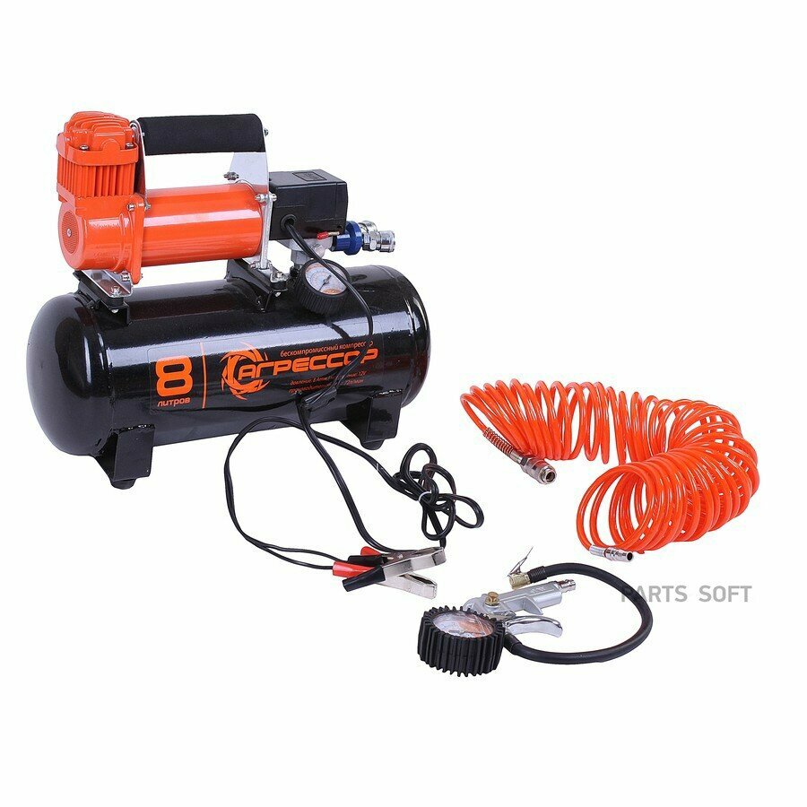 Компрессор воздушный агрессор С ресивером 8 Л, 12V30A, 480W, 8 АТМ. от официального дистрибьютора, AUTOPROFI, артикул AGR8LT