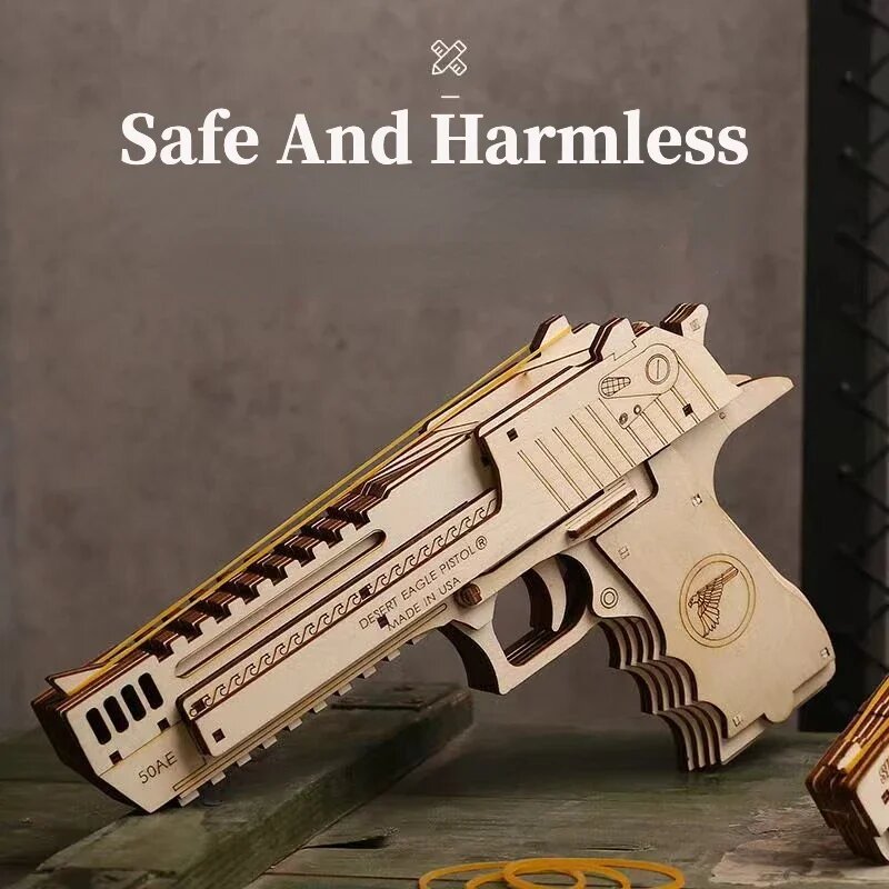 DIY AK47 Sand Eagle, игрушечные резиновые пистолеты, деревянные механические модели для стрельбы, наборы для сборки, строительные блоки для детей, подарки