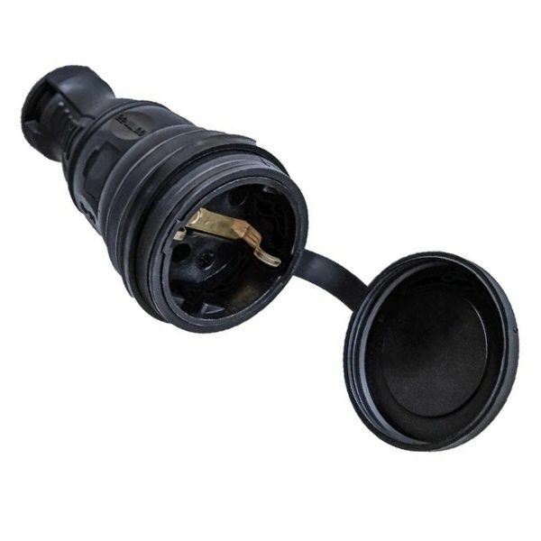 Розетка штепсельная 1-м 16А с заземлением каучук IP44, цвет черный (1 штука)