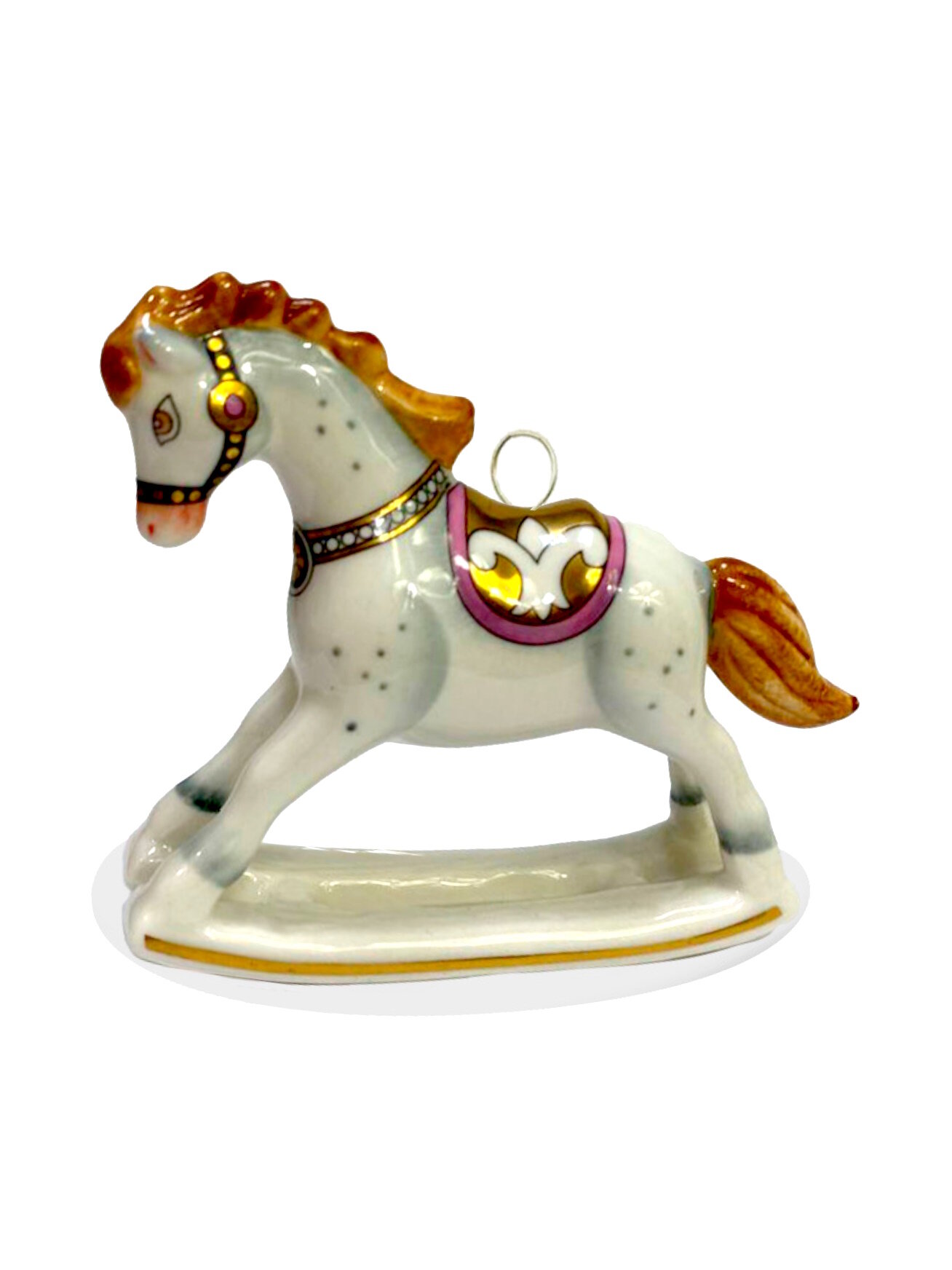 Елочная игрушка Конь-Качалка, фарфор, коричневый, 10 х 3 х 9 см.