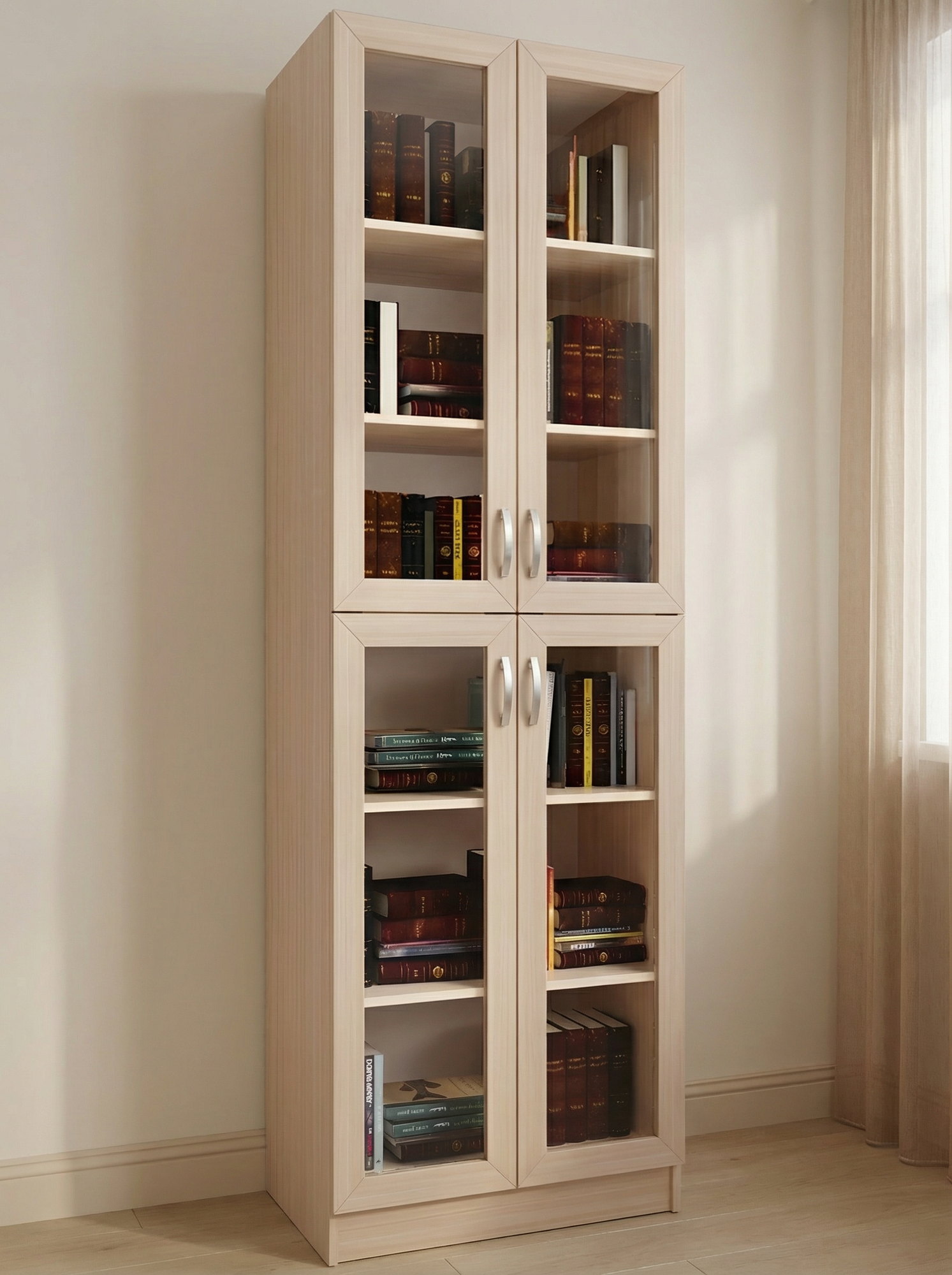 Шкаф книжный двухстворчатый Вита 2-2 с 4 дверцами, ШхГхВ: 68х38х210 см, дуб молочный