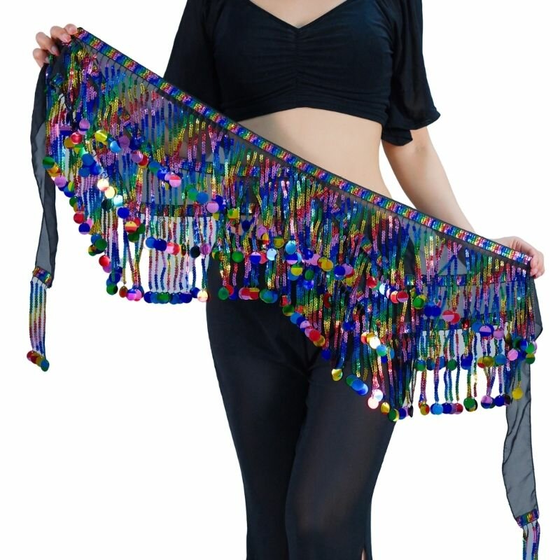Пояс для танца живота с бисерной кисточкой, набедренный шарф-смешанный цвет-один размер