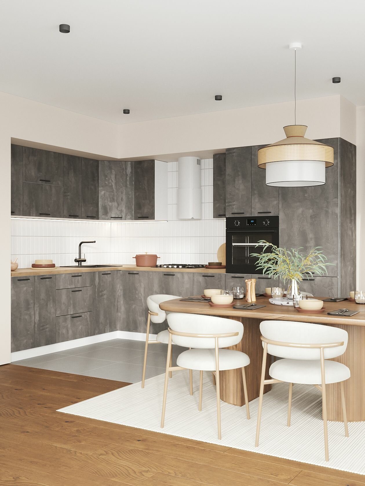 Кухонный гарнитур угловой Урбан 3.2х2.2 м, мебель для дома и кухни, Белый / Камень темный