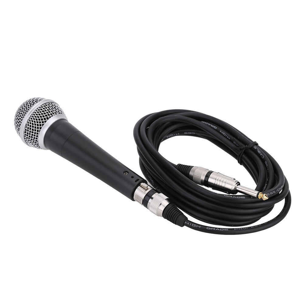 Professional Handheld Wired Dynamic Mic Microphone with 5m Cable, Dynamic Microphone, Zinc alloy, Frequency Response 50Hz-15KHz, Sensitivity -54.5dB+/-3db, Output Impedance 300ohms+/-30%, Item size 16*5*5cm, Item weight 197g, Package size 25.5*12.5*9cm,