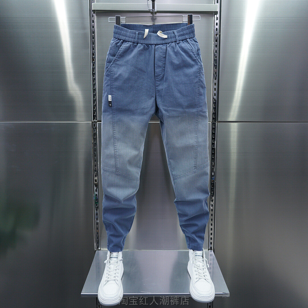 Тренд RONG CH Мужские Джинсы Премиум Печать Кроп Европейские Слим Потертые Деним, Размер_S