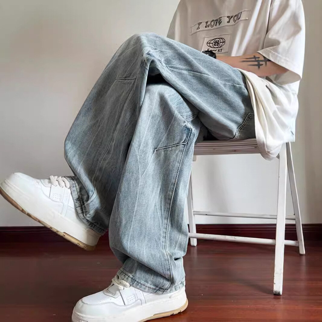 Тренд RONG CH Мужские Джинсы Хип-Хоп Многокарманные Вайб Широкие Деним, Размер_L