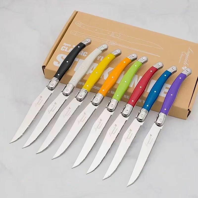 Стильный разноцветный столовый нож Laguiole 8 предметов, подарок для всей семьи