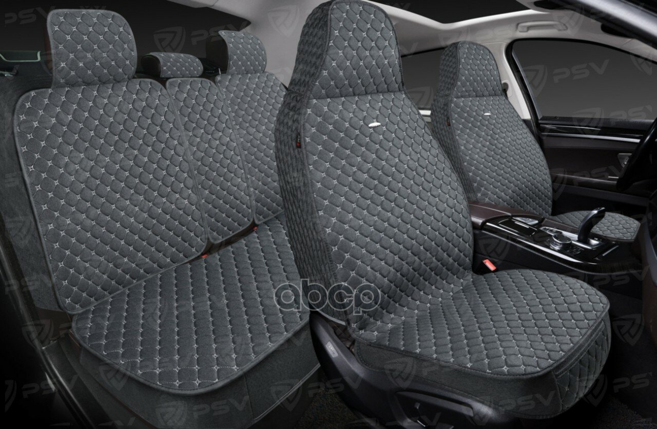 Накидка на сиденье "PSV" 5D Len Sport лен серый/отстрочка белая (комплект на весь салон) PSV арт. 138654