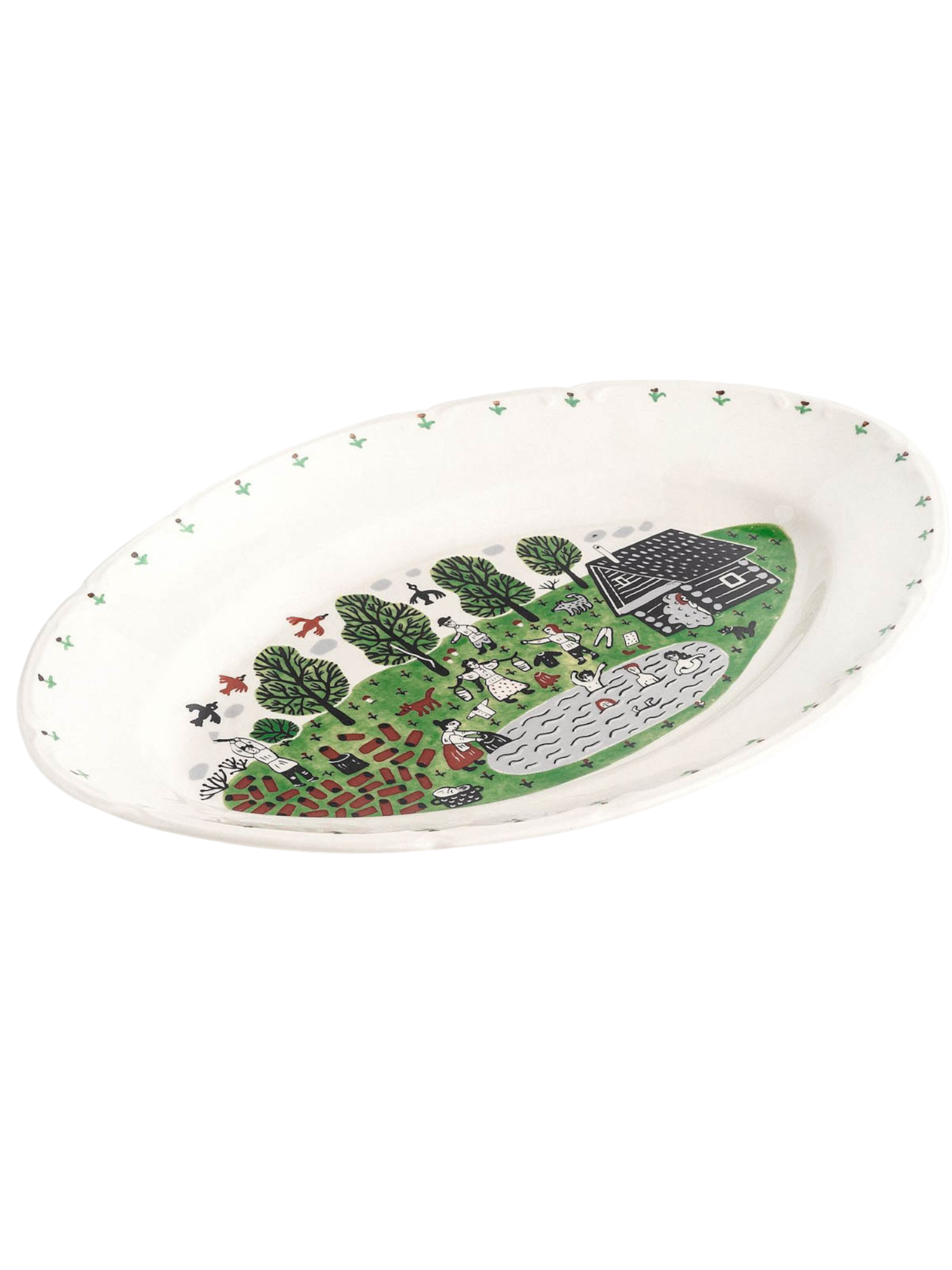 Блюдо овальное Дымов Керамика Огород Уткина Деревня 29x20см, керамика, с рисунком