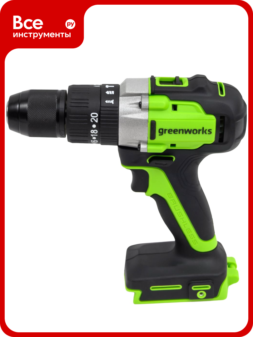 Ударная аккумуляторная дрель-шуруповерт Greenworks GD24DD60, для бытового использования