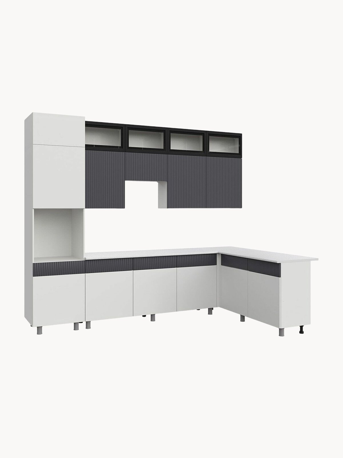 Кухонный гарнитур Амилия 3х1.8 м, мебель для дома и кухни, Белый / Бланж / Графит матовый / Черный / столешница Антарес