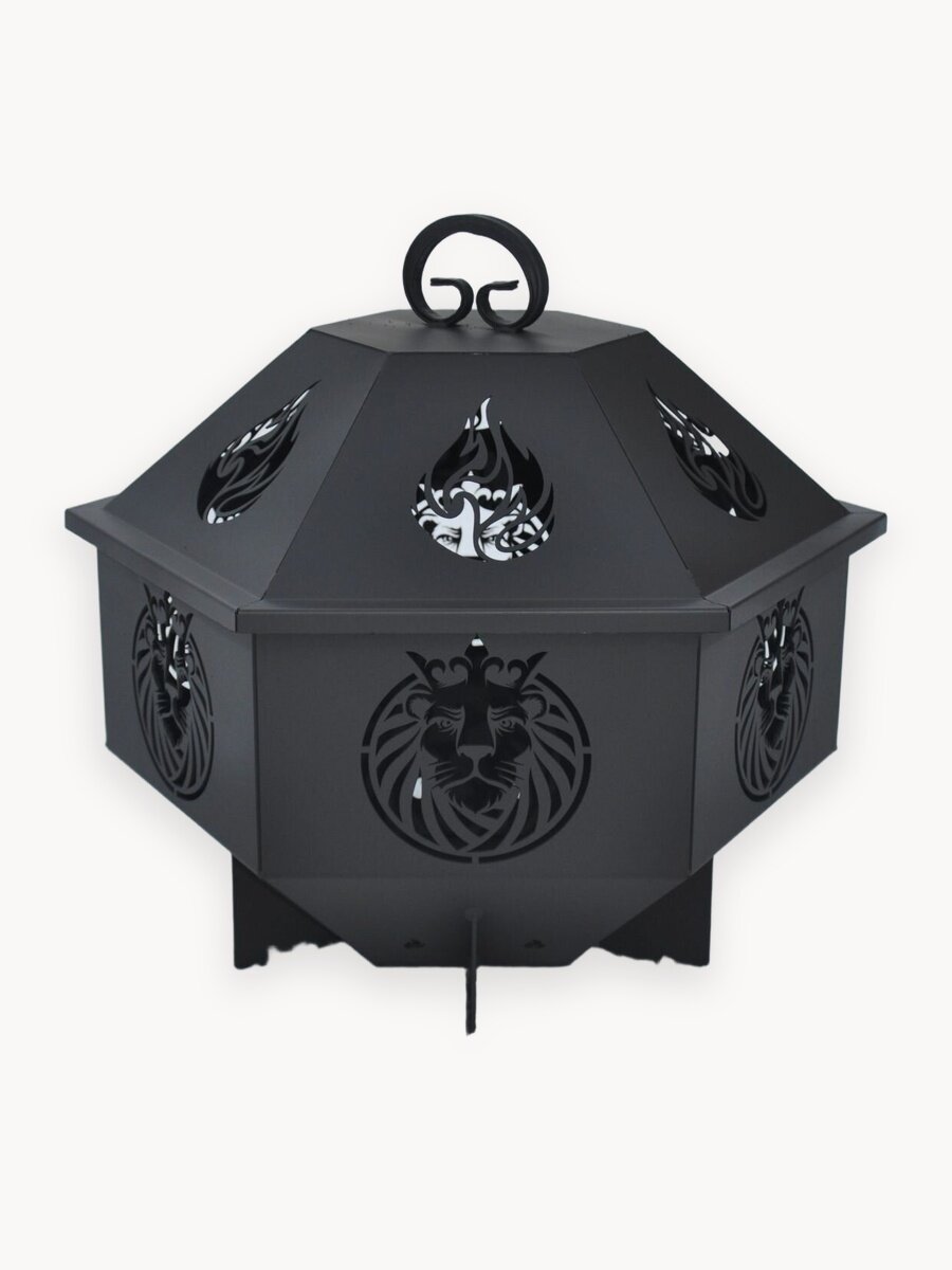 Костровая чаша «Лев» с крышкой, 65 см, сталь 3 мм, черная