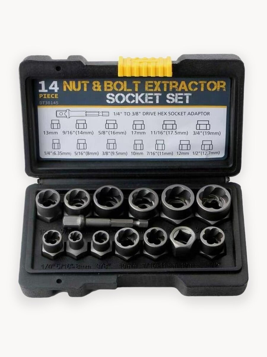 Набор экстракторов для болтов и гаек с переходником в пластиковом кейсе