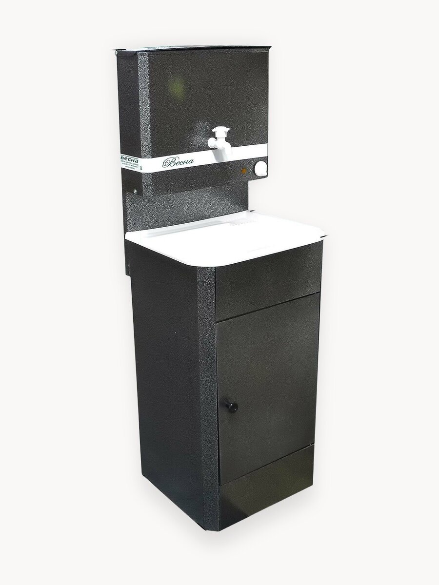 Умывальник дачный "Весна" мини с подогревом, тумба, пластмассовая мойка, цвет серебро