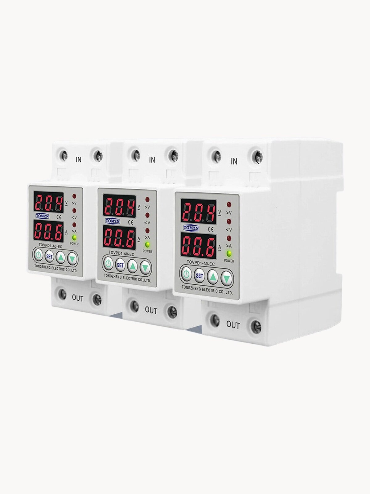 Реле контроля напряжения TOMZN TOVPD1-40-EC - 3 шт. / Реле с защитой от перегрузки по току и перенапряжения 40 А / Защитное устройство в DIN рейку