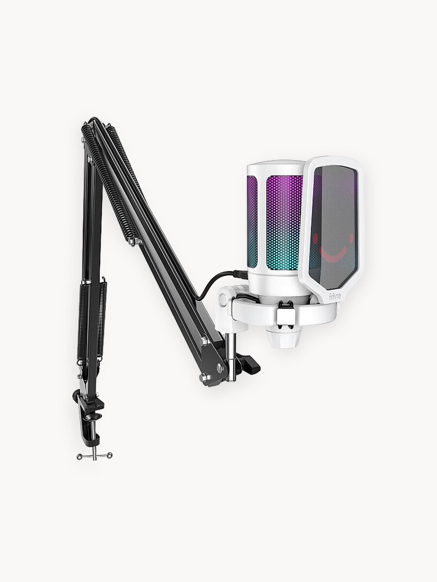 Конденсаторный USB Микрофон Fifine A6T Ampligame с RGB-подсветкой (White)