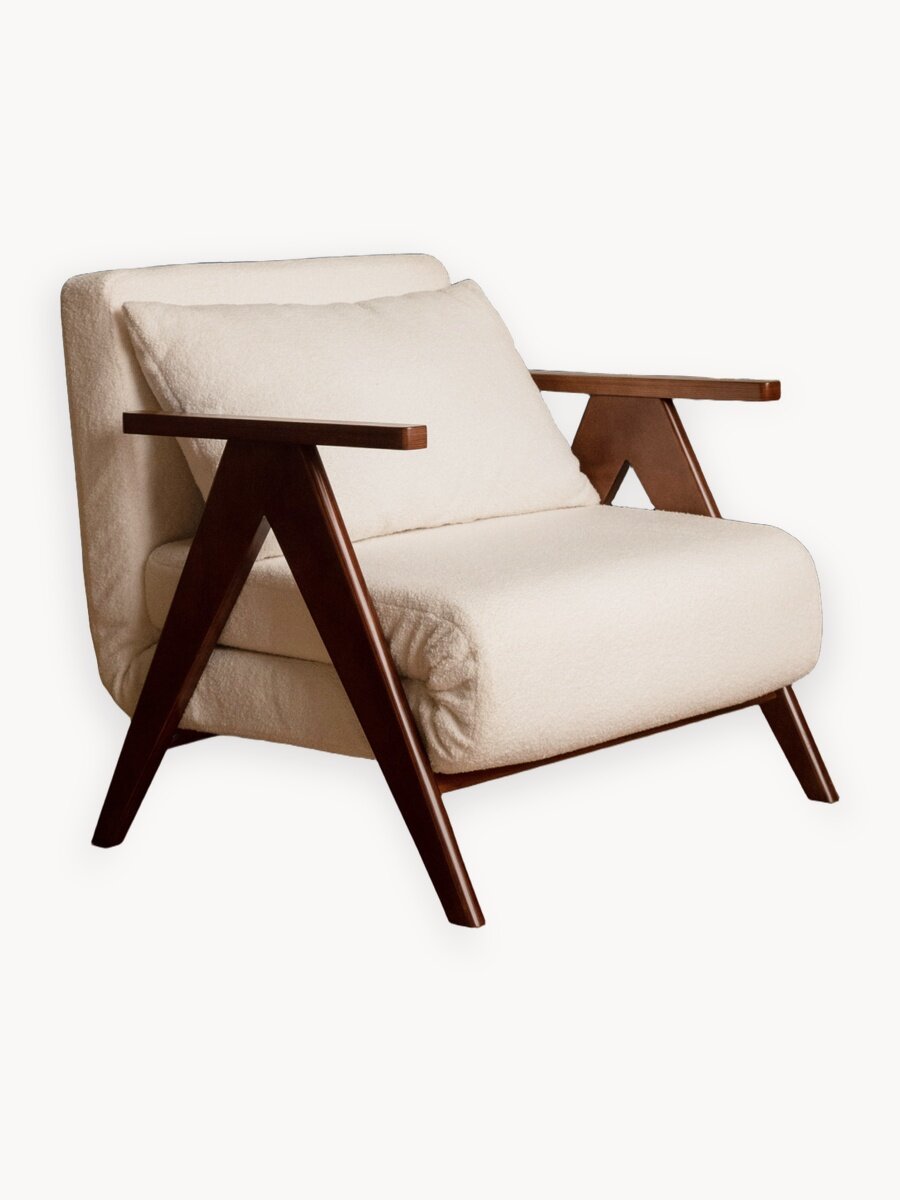 Кресло-кровать ARCA Палермо, белое, букле, с подлокотниками, 80x83 см