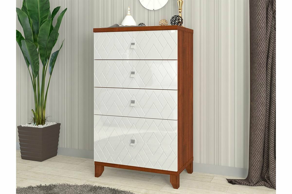 Комод Ренди 3 70х40х120 фасад МДФ с фрезеровкой белый DM635-6, корпус ноче мария луиза, ножка №3