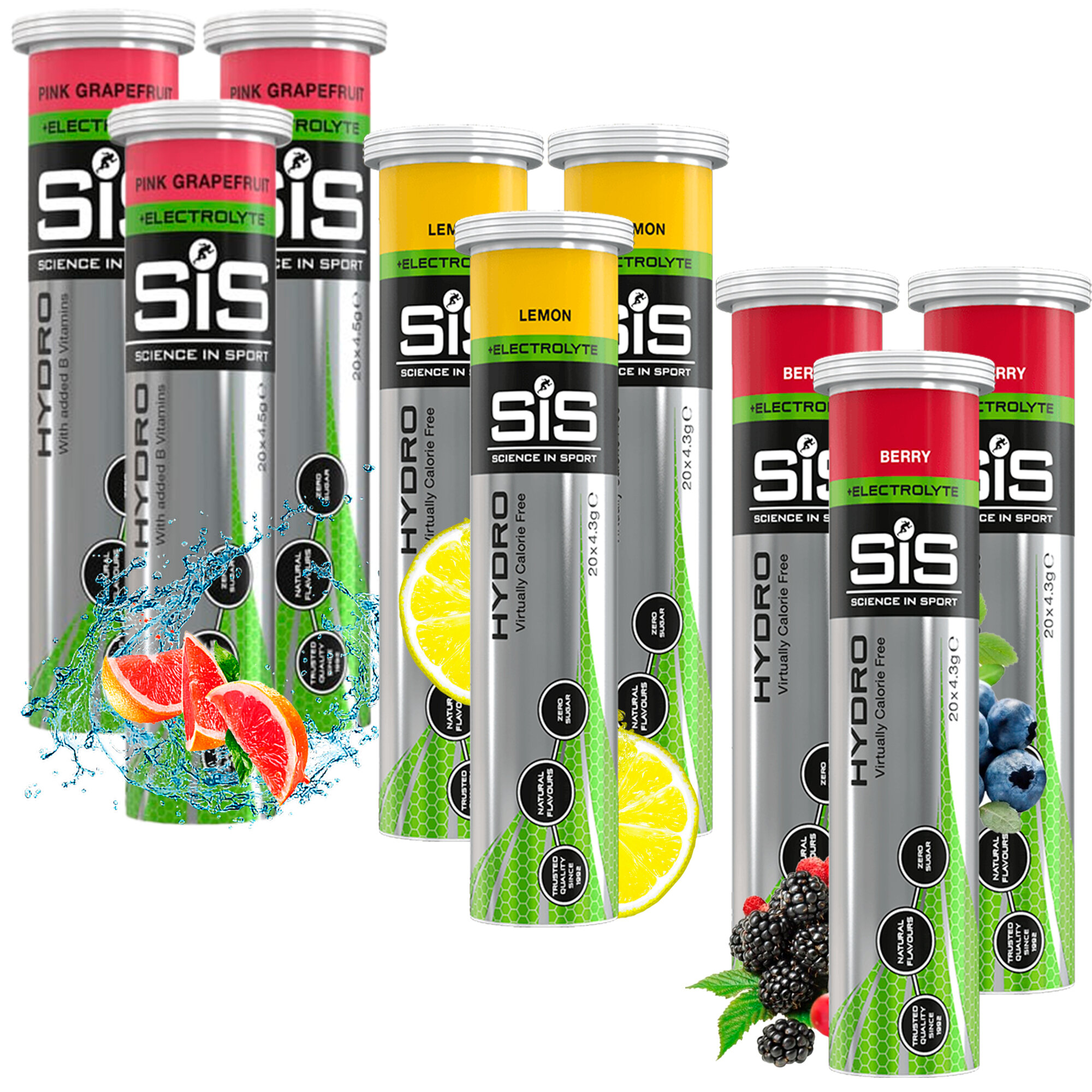 Изотоник SCIENCE IN SPORT (SiS) GO Hydro Tablet 20s_3 9 x 20 таблеток, Розовый грейпфрут, Лимон, Ягоды