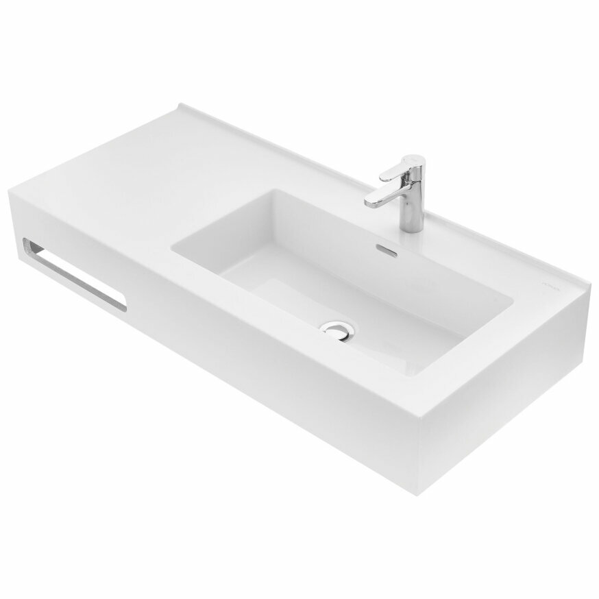 Раковина Aquaton Квадро Про 100 11A733231QA01R 1000х450х178 литой мрамор, правая, белая